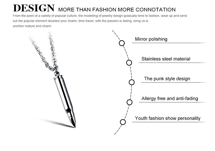 Lant pandantiv glont stainless steel - Accessories For You