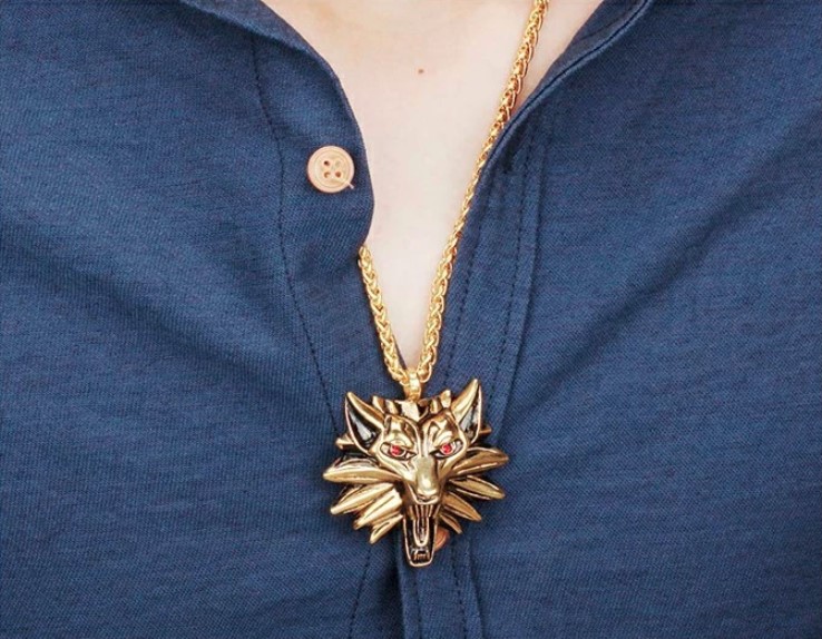 Lant placat aur pandantiv cap de lup - Accessories For You