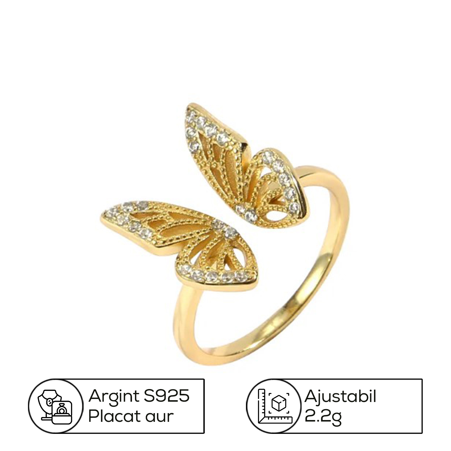 Inel argint 925 placat aur fluturas | Accessories For You | Afy.ro