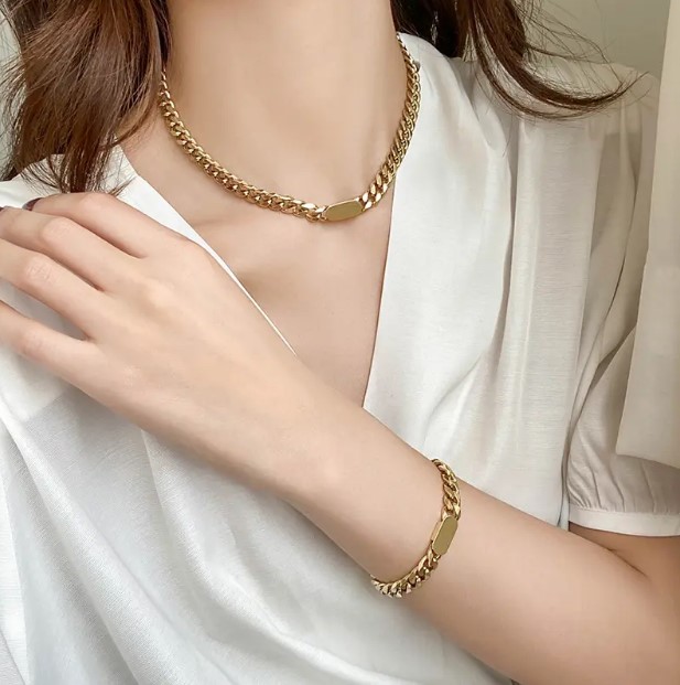 Set unisex placat aur colier si bratara | Accessories For You | Afy.ro