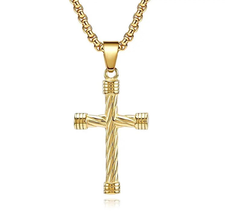 Colier otel inoxidabil placat aur 18k pandantiv cruce | Accessories For ...