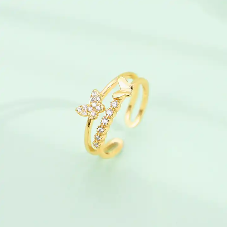 Inel argint 925 placat aur Tiny butterflies | Accessories For You | Afy.ro