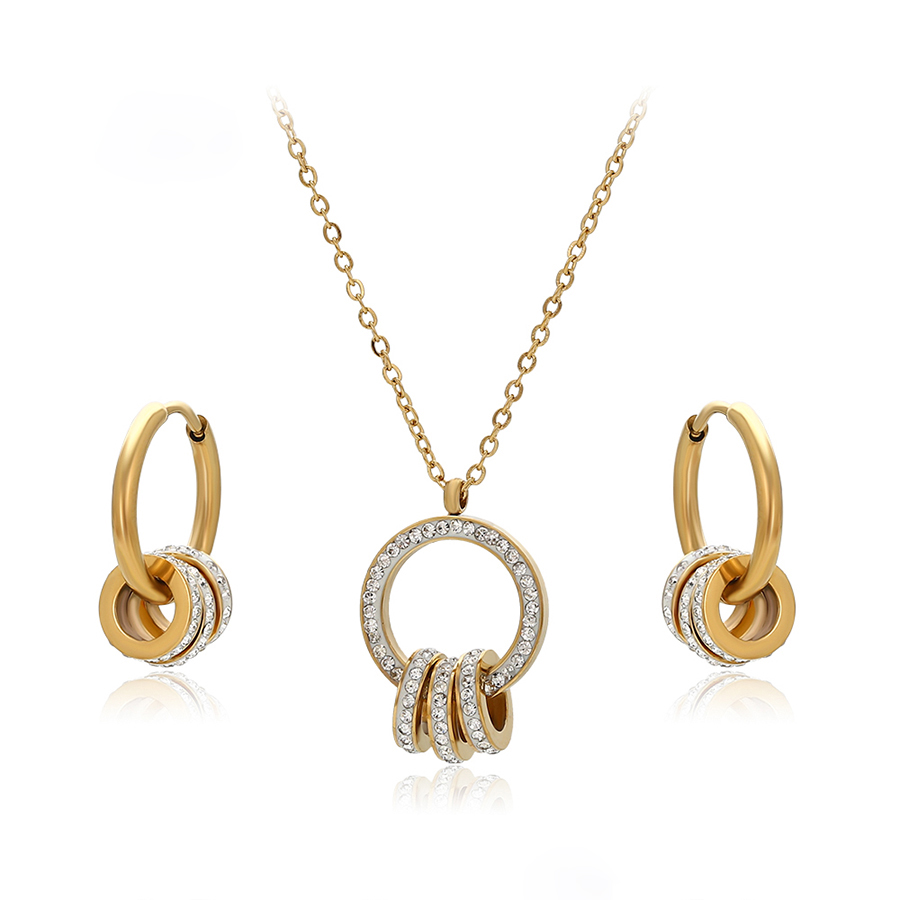 Set placat aur colier si cercei model inele | Accessories For You | Afy.ro