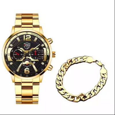 Set ceas barbatesc auriu si bratara metalica | Accessories For You | Afy.ro