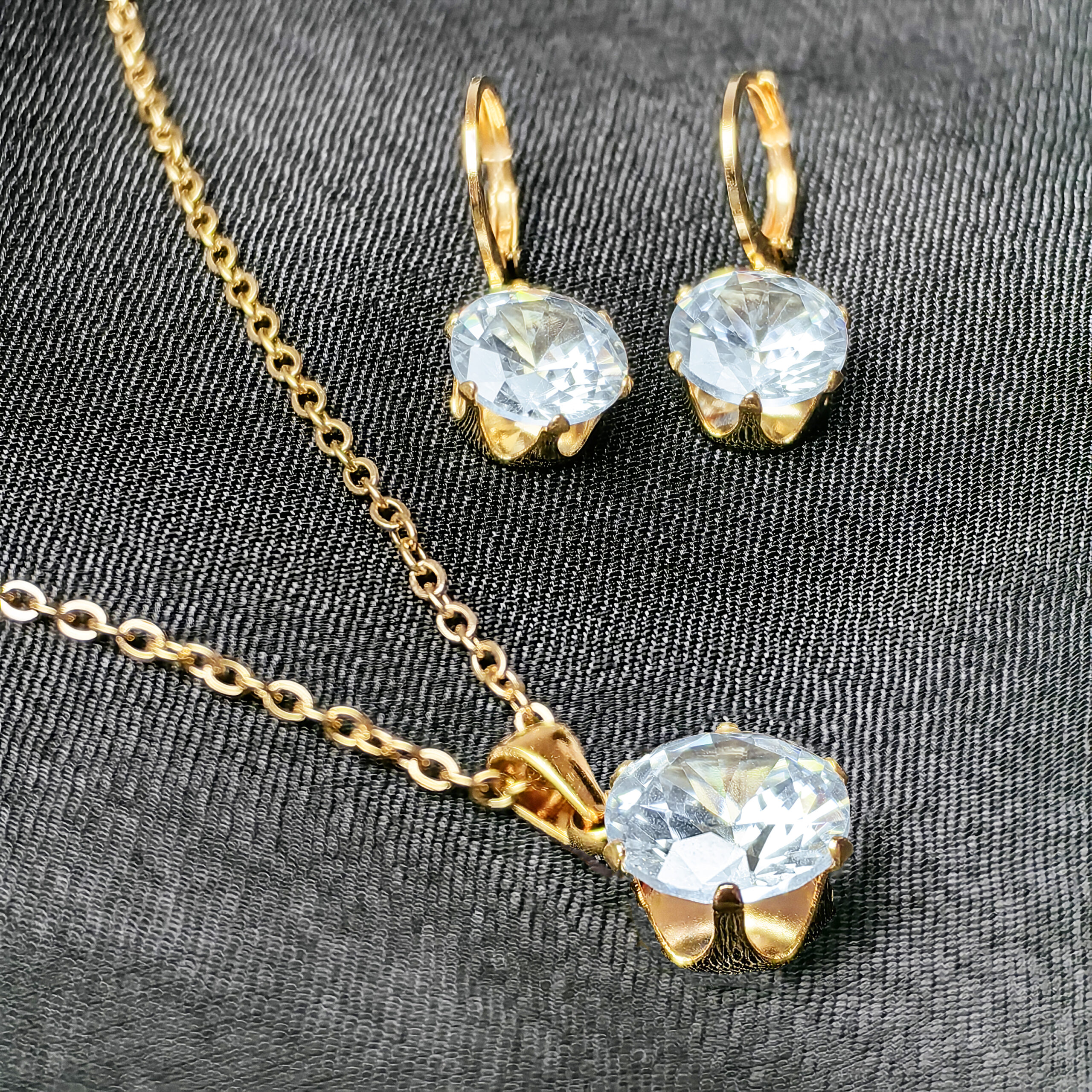 Set colier si cercei placat aur Simple crystal | Accessories For You ...