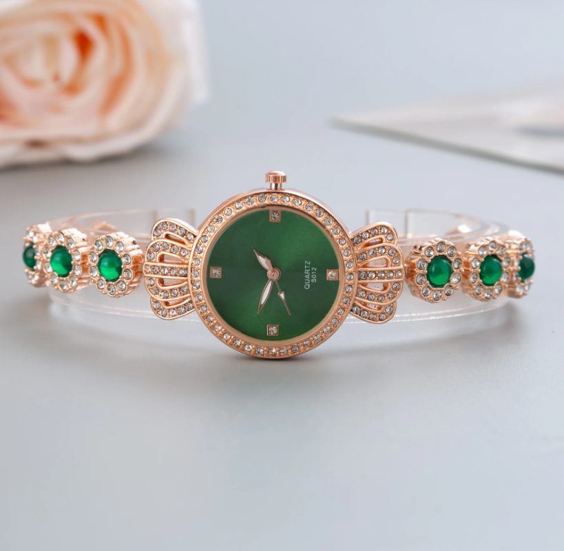 Ceas elegant roze cadran verde | Accessories For You | Afy.ro